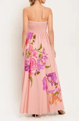 FLYING TOMATO Print Strapless Cotton Maxi Dress