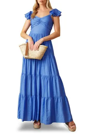FLYING TOMATO Tiered Maxi Dress - Periwinkle