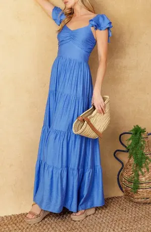 FLYING TOMATO Tiered Ruffle Maxi Dress - Periwinkle