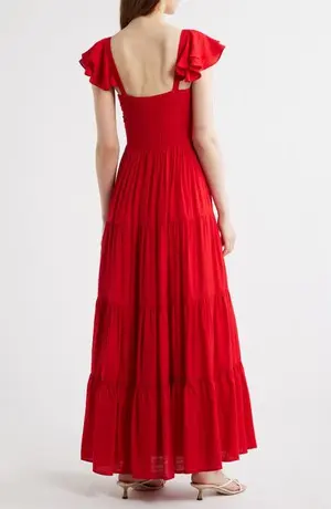 FLYING TOMATO Tiered Ruffle Maxi Dress - Red