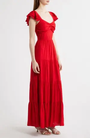 FLYING TOMATO Tiered Ruffle Maxi Dress - Red