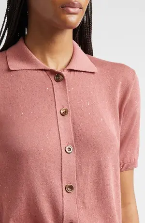 Eleventy Micro Sequin Silk & Cotton Polo