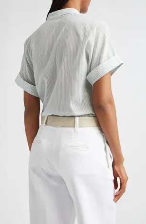 Eleventy Stripe Cotton & Silk Camp Shirt - Jade