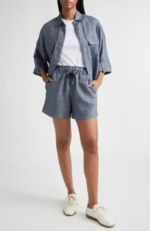 Eleventy Linen-blend Chambray Bermuda Shorts