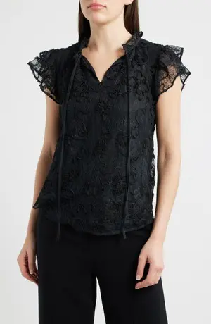Anne Klein Ruffle Sleeve Lace Top