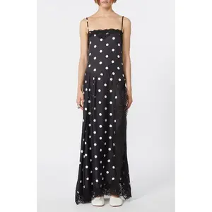 Sportmax Capo Polka Dot Lace Trim Silk Slipdress - Black