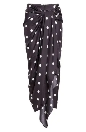 Sportmax Gentile Polka Dot Draped Silk Skirt - Black