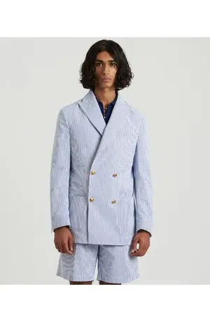 FORTELA Oscar Double Breasted Seersucker Cotton Blazer Jacket