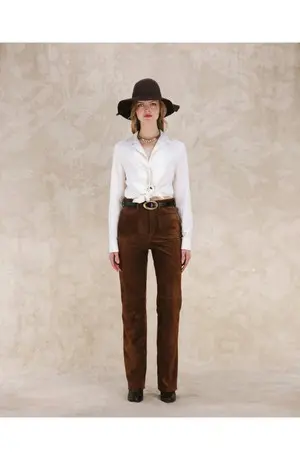 FORTELA High Waist Suede Leather Trousers