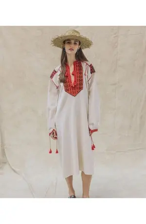 FORTELA Afra Embroidered Cotton Kaftan Dress