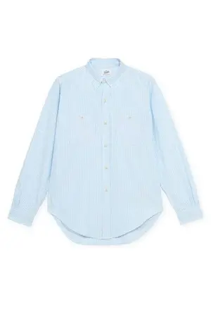 FORTELA Woven Striped Patch Pocket Shirt - Light Blue