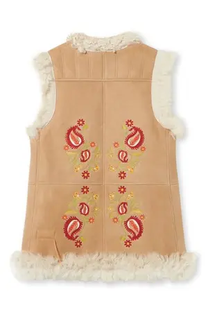 FORTELA Sheep Leather Floral Embroidery Gilet