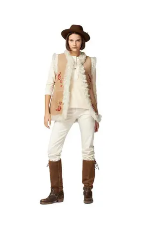 FORTELA Sheep Leather Floral Embroidery Gilet