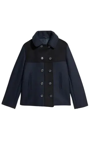 FORTELA Patchwork Wool Caban Jacket - Navy Blue