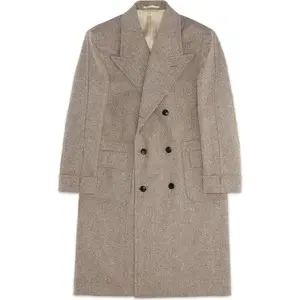 FORTELA Double Breasted Herringbone Bogart Coat - Beige