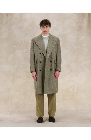 FORTELA Double Breasted Herringbone Bogart Coat - Green