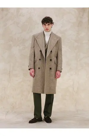 FORTELA Double-breasted Herringbone Coat