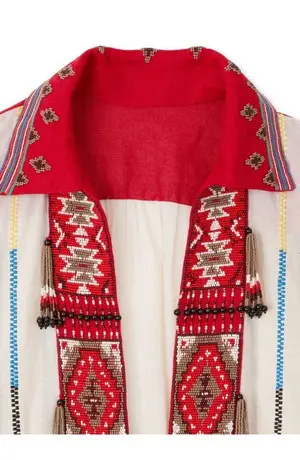 FORTELA Adish Bicolor Muslin Caftan - Ecru