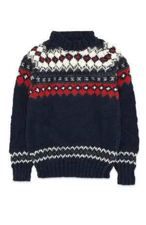 FORTELA Navajo Pattern Merino Wool Pullover - Navy Blue