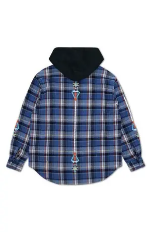 FORTELA Embroidered Hooded Plaid Shirt