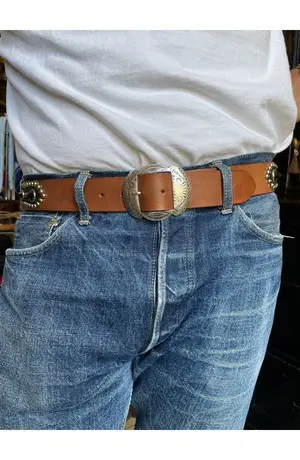 FORTELA Western Leather Belt With Navajo Buckle - Silver