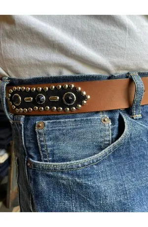FORTELA Western Leather Belt With Navajo Buckle - Silver