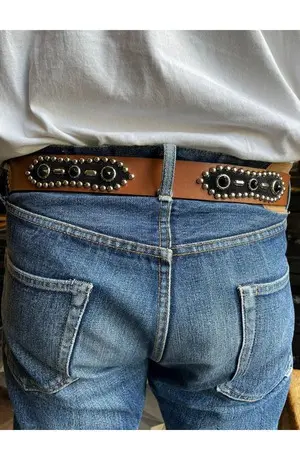 FORTELA Western Leather Belt With Navajo Buckle - Silver