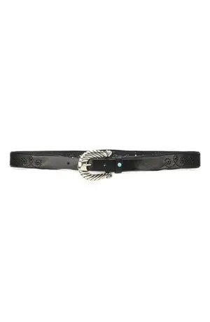 FORTELA Perforated Leather Belt With Turquoise Buckle - Black