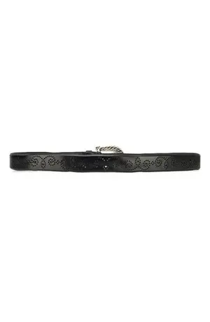 FORTELA Perforated Leather Belt With Turquoise Buckle - Black