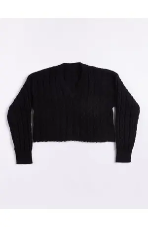 FORTELA Cotton Knit V-neck Sweater - Black
