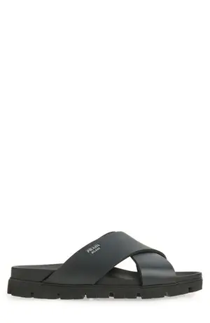 Prada Cross Strap Slide Sandal - Nero