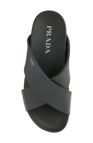 Prada Cross Strap Slide Sandal - Nero