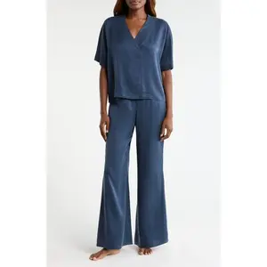 Lunya Washable Silk Crossover Pajamas - Deep Blue