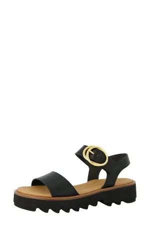 Paul Green Darcy Ankle Strap Platform Sandal - Black Leather