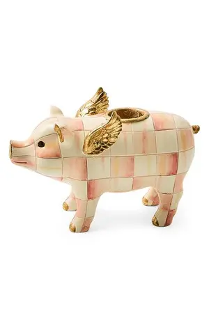 MACKENZIE-CHILDS Check Flying Pig Candleholder - Rosy