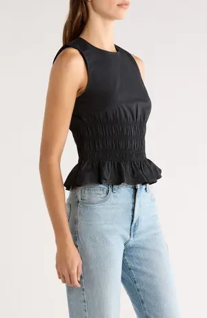 Staud Culver Smocked Sleeveless Top - Black