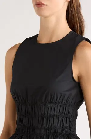 Staud Culver Smocked Sleeveless Top - Black