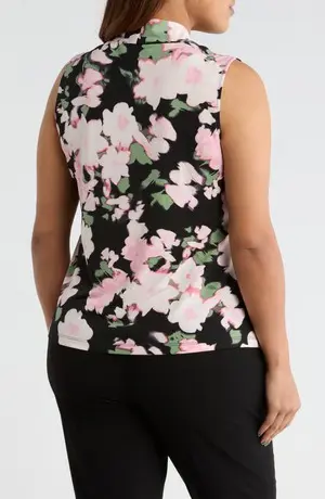 KASPER Floral Print Knot Front Sleeveless Top