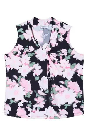 KASPER Floral Print Knot Front Sleeveless Top