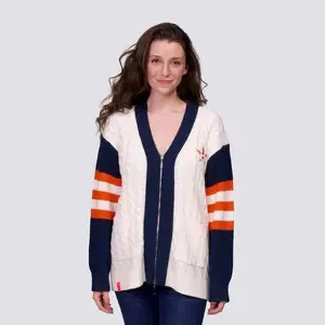 LUSSO White Houston Astros Shyla Knit V-neck Full-zip Sweater - Navy