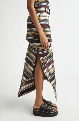 Sacai Striped Satin Midi Skirt