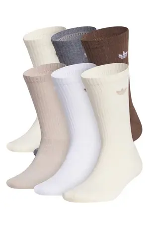 Adidas Assorted 6-pack Trefoil 2.0 Crew Socks - Beige/white/earth Brown