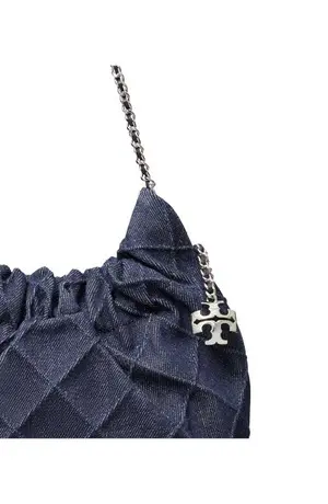 Tory Burch Mini Fleming Quilted Denim Hobo Bag