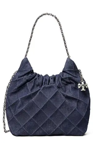 Tory Burch Mini Fleming Quilted Denim Hobo Bag - Blue