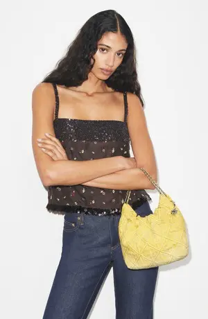 Tory Burch Mini Fleming Quilted Denim Hobo Bag - Yellow