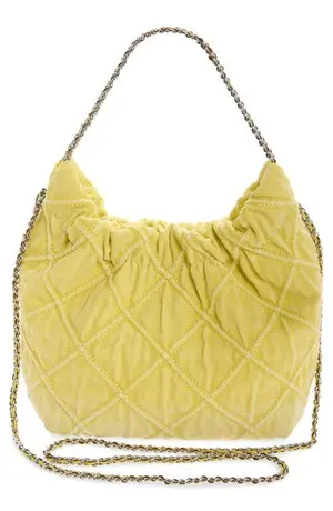 Tory Burch Mini Fleming Quilted Denim Hobo Bag - Yellow