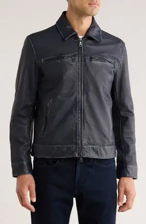 John Varvatos Nicholas Burnished Sheepskin Leather Jacket - Deep Blue