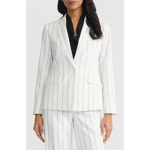 KASPER Pinstriped One-button Jacket - Lily White/blk