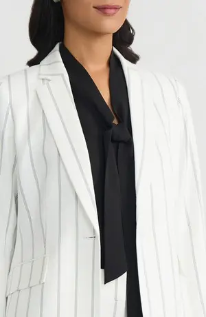 KASPER Pinstriped One-button Jacket - Lily White/blk