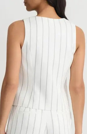 KASPER Pinstripe Scoop Neck Vest - Lily White/blk